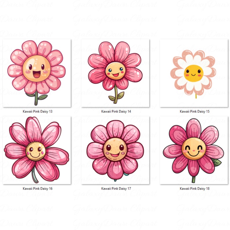 Kawaii Pink Daisy Clipart, Cute Cartoon Flower PNG, Floral Happy Face ...