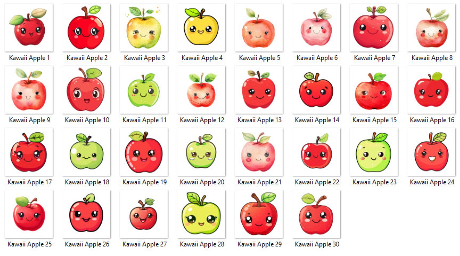 Kawaii Apple Clipart, Cute Cartoon Fruit Face PNG, Happy Fun Character ...