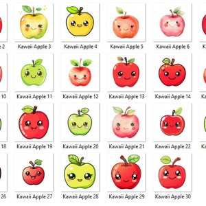 Kawaii Apple Clipart, Cute Cartoon Fruit Face PNG, Happy Fun Character ...