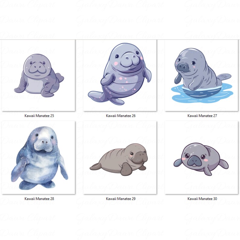 Kawaii Manatee Clipart, Cute Cartoon Deep Sea Cow PNG, Aquatic Happy ...
