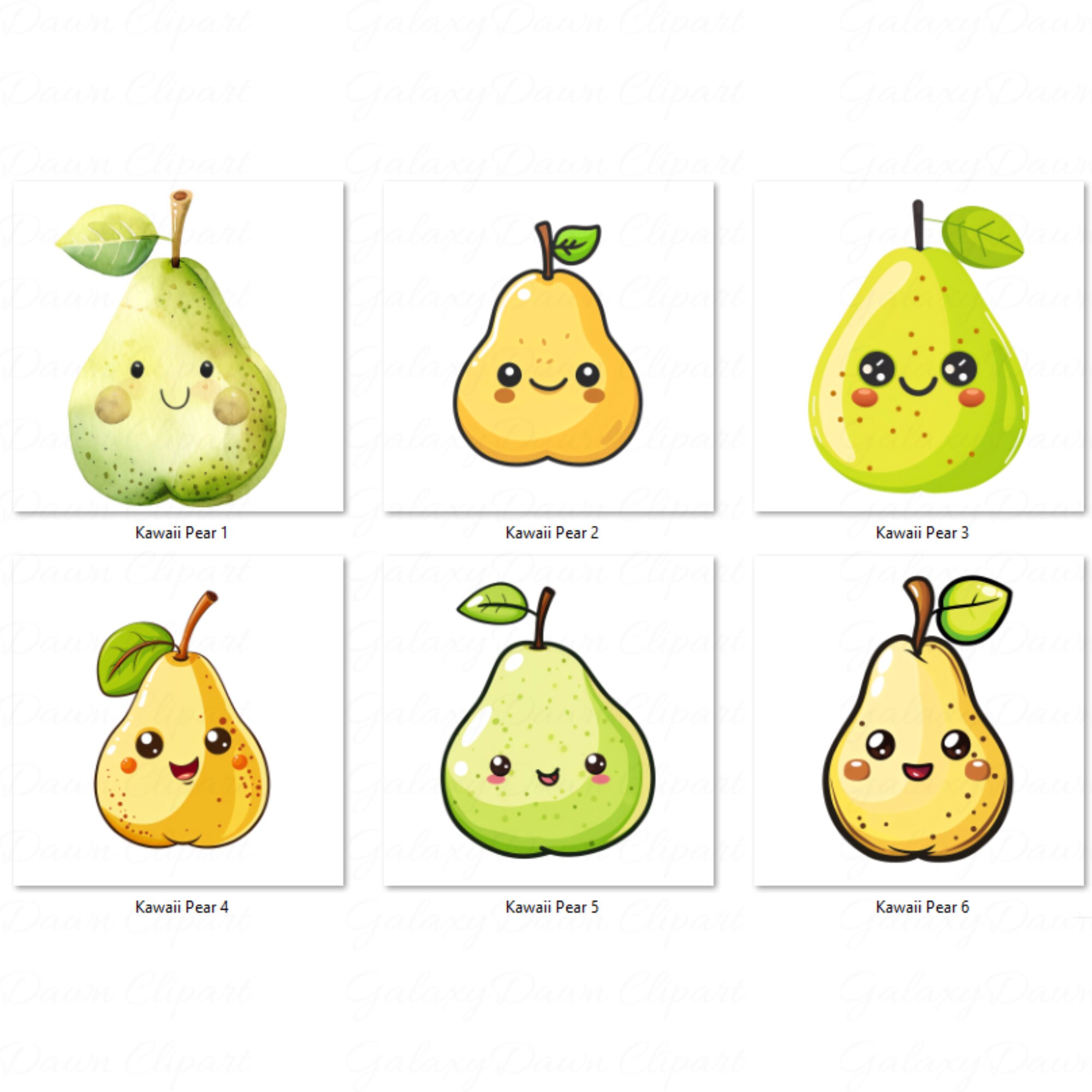 Kawaii Pear Clipart, Cute Cartoon Fruit PNG, Food With Faces Clip Art ...