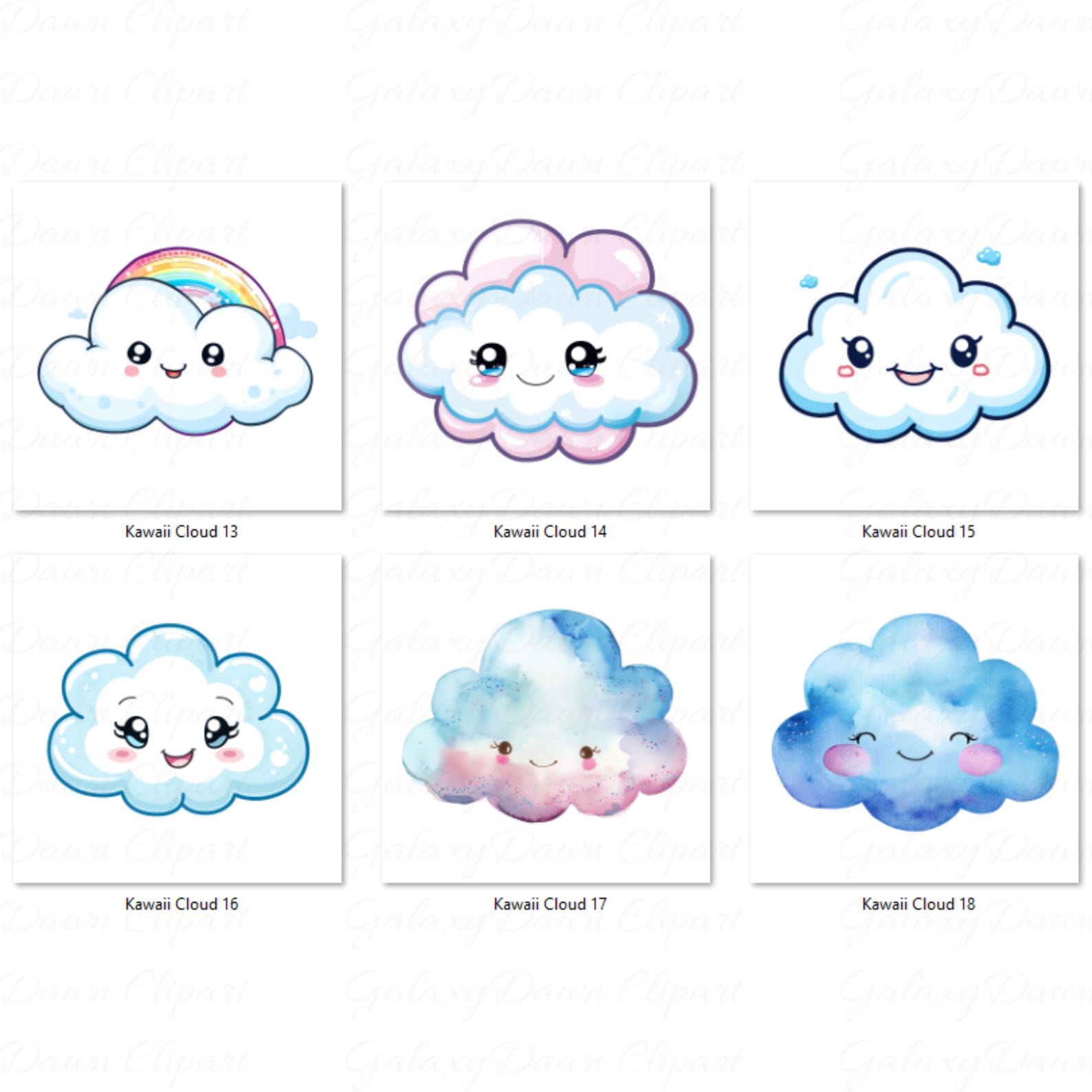 Kawaii Cloud Clipart, Cute Cartoon Weather PNG, Happy Smiling Celestial ...