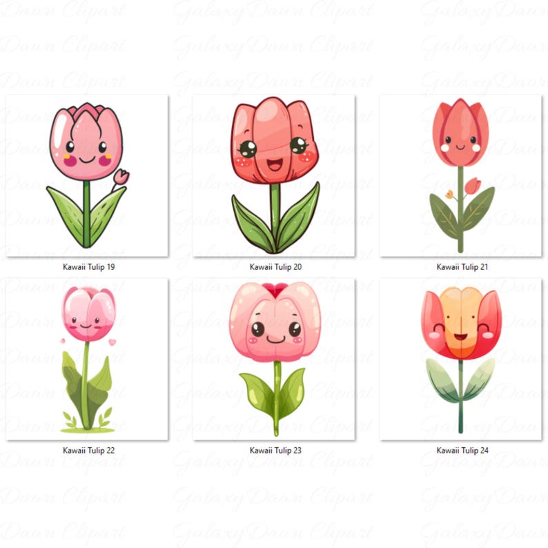 Kawaii Tulip Clipart, Cute Cartoon Flower PNG, Happy Smiling Floral ...