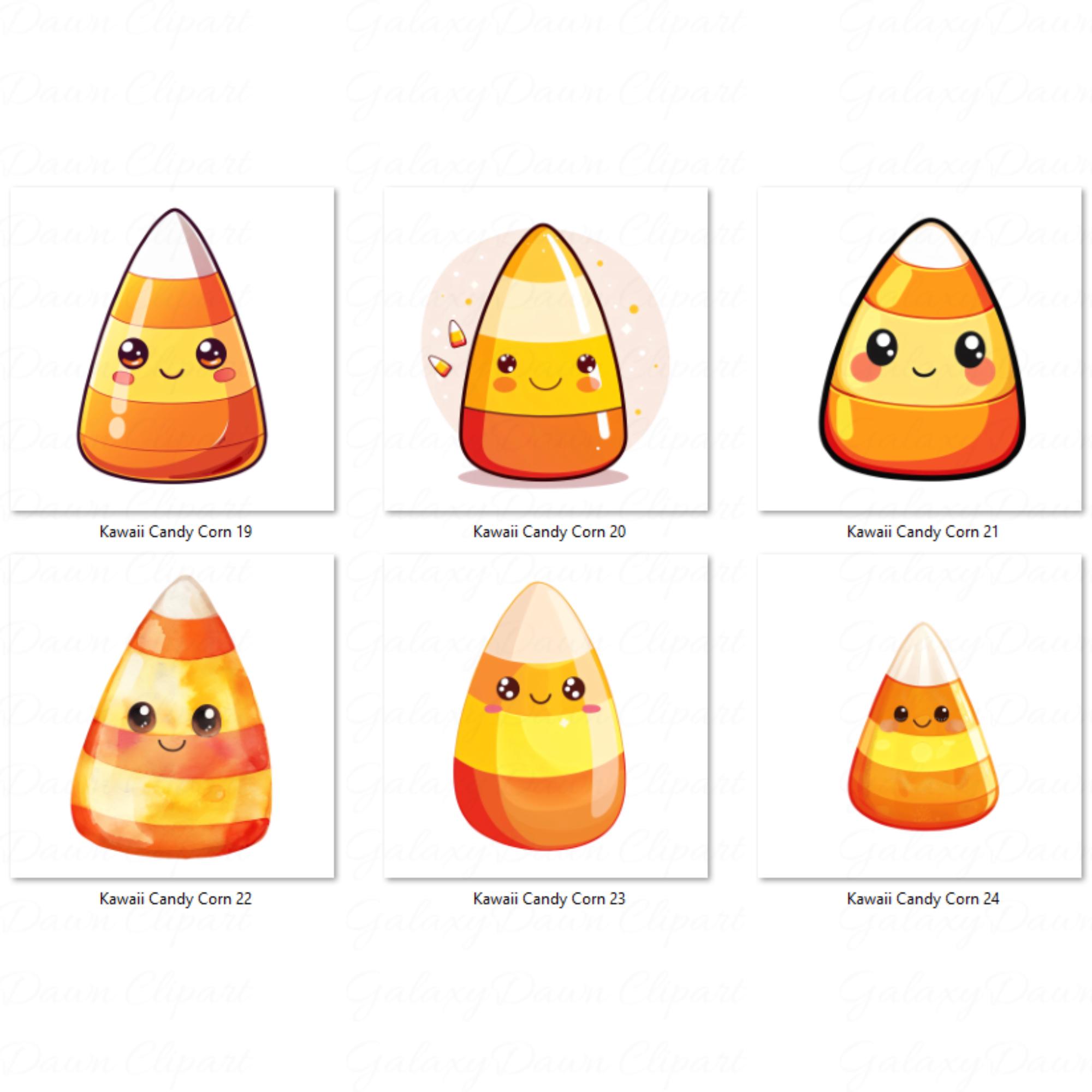 Kawaii Candy Corn Clipart, Cute Cartoon Halloween Faces PNG, Fall ...