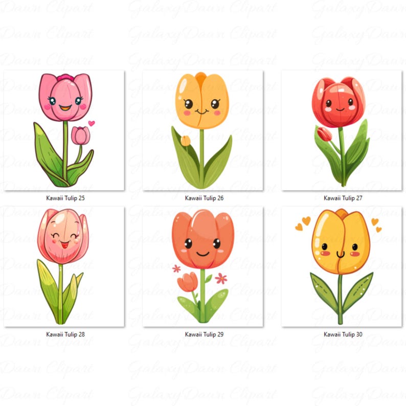 Kawaii Tulip Clipart, Cute Cartoon Flower PNG, Happy Smiling Floral ...