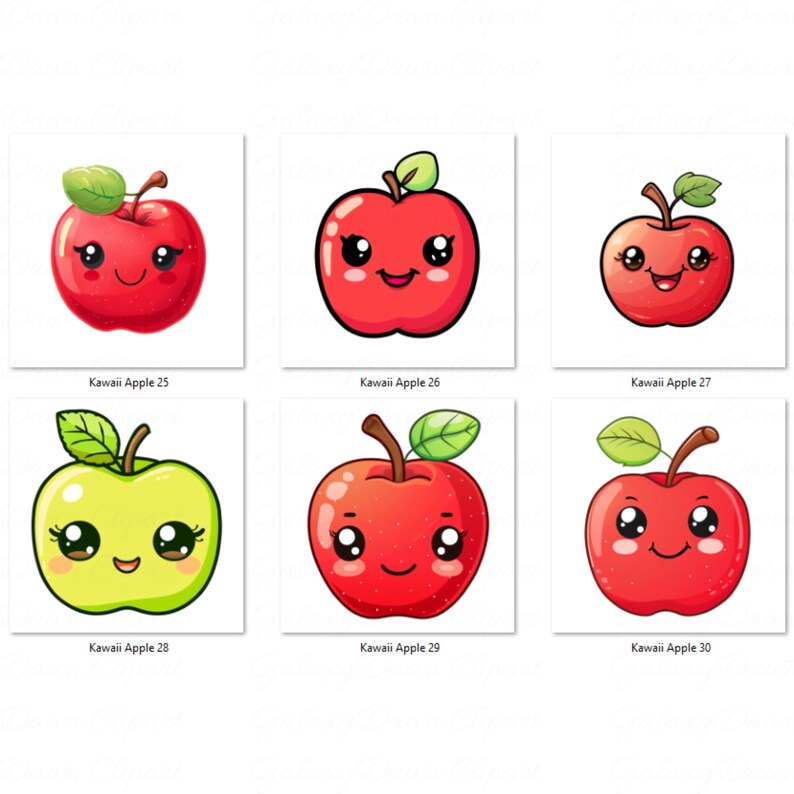 Kawaii Apple Clipart, Cute Cartoon Fruit Face PNG, Happy Fun Character ...