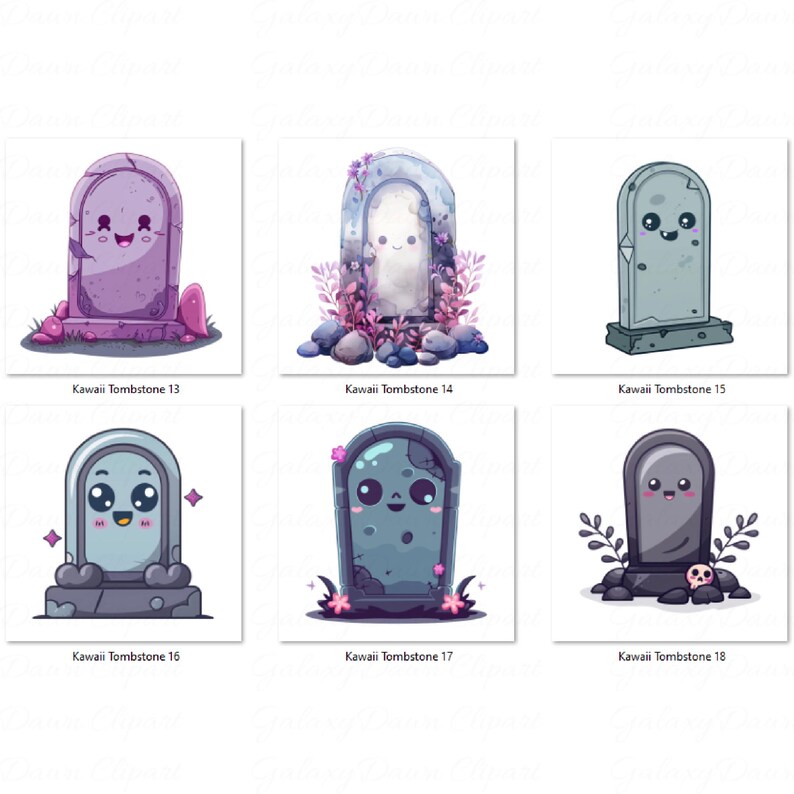 Kawaii Tombstone Clipart, Cute Cartoon Halloween Graveyard Faces PNG ...