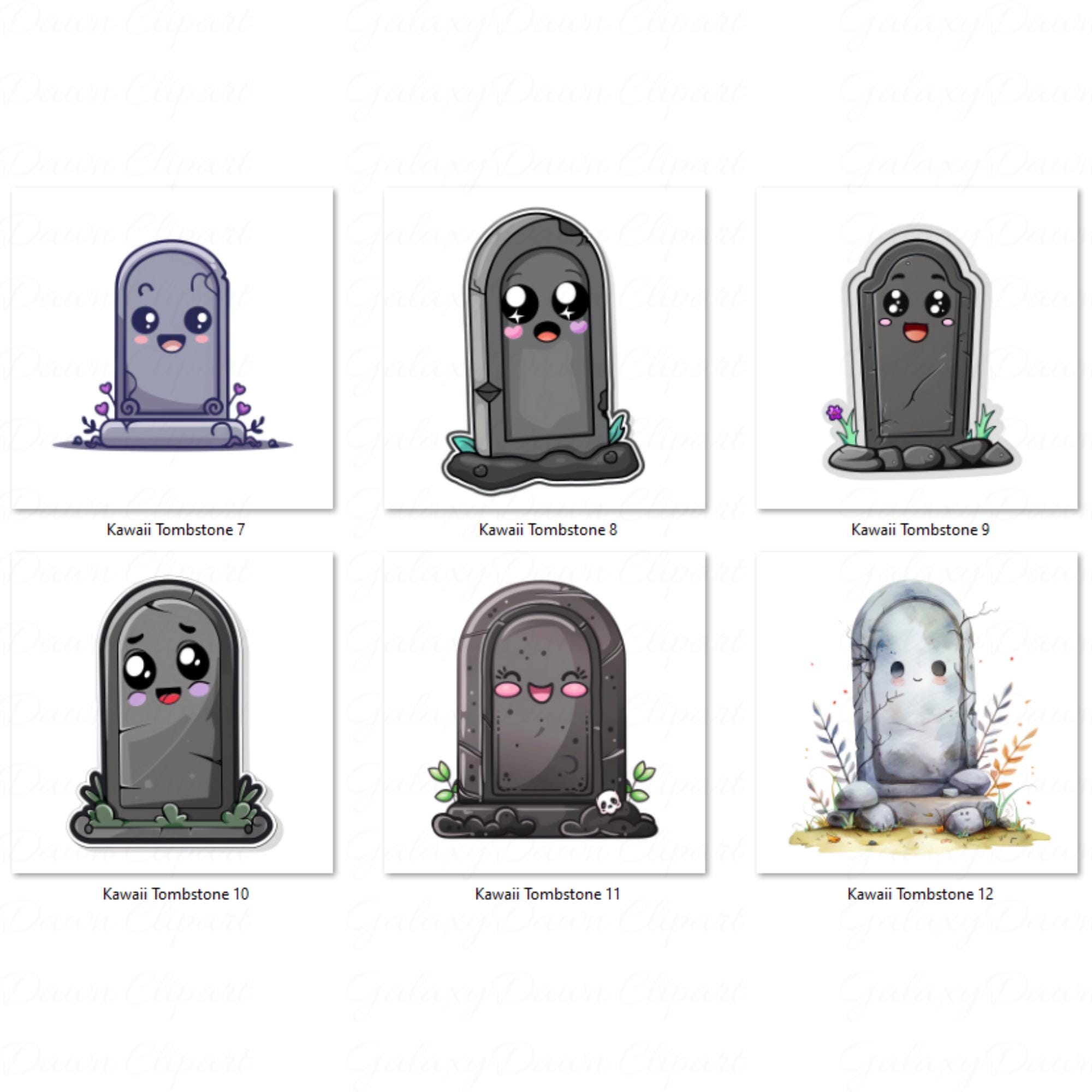 Kawaii Tombstone Clipart, Cute Cartoon Halloween Graveyard Faces PNG ...