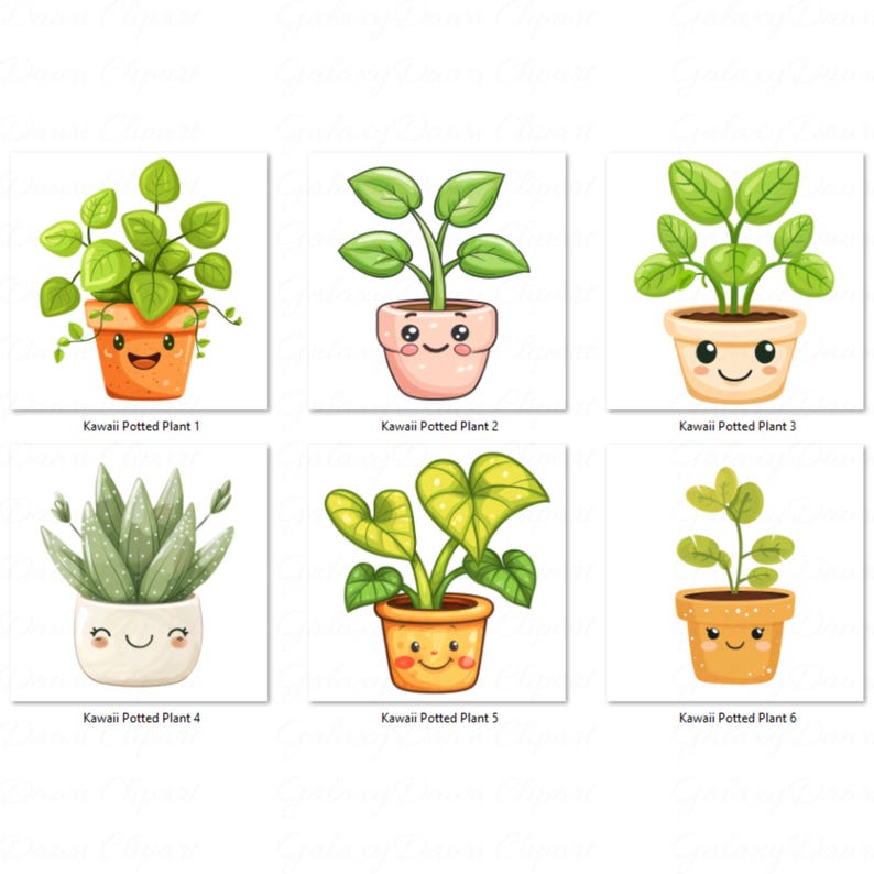 Kawaii Potted Plant Clipart, Happy Smiling Cute Cartoon House Plants ...
