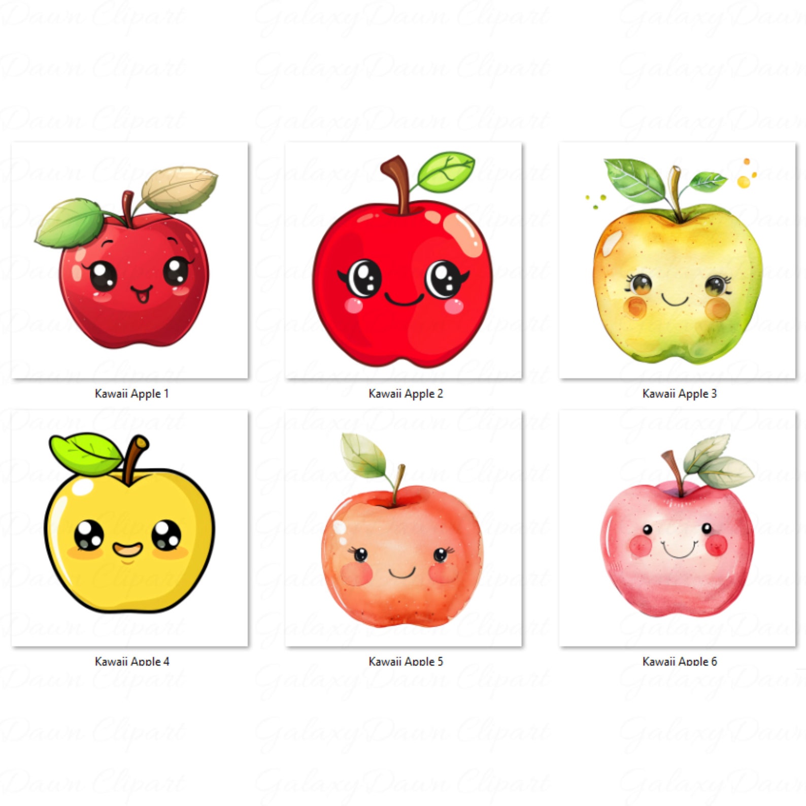 Kawaii Apple Clipart, Cute Cartoon Fruit Face PNG, Happy Fun Character ...