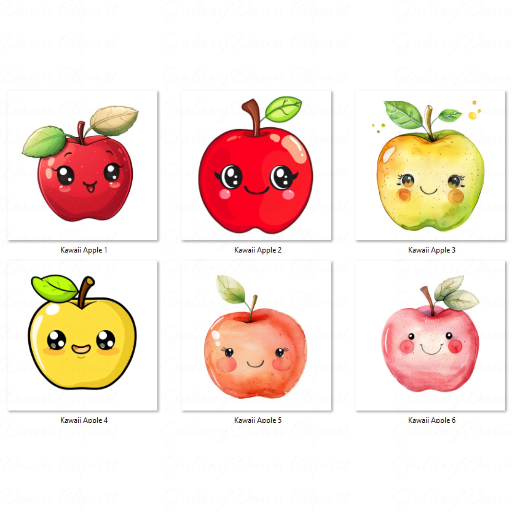 Kawaii Apple Clipart, Cute Cartoon Fruit Face PNG, Happy Fun Character ...