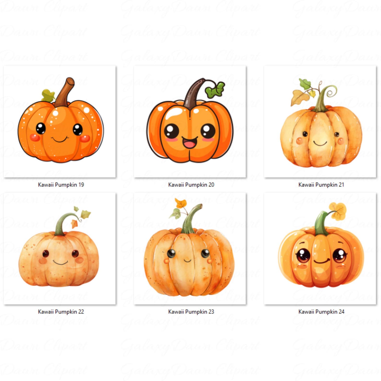 Kawaii Pumpkin Clipart, Cute Cartoon Fall Autumn PNG, Halloween ...