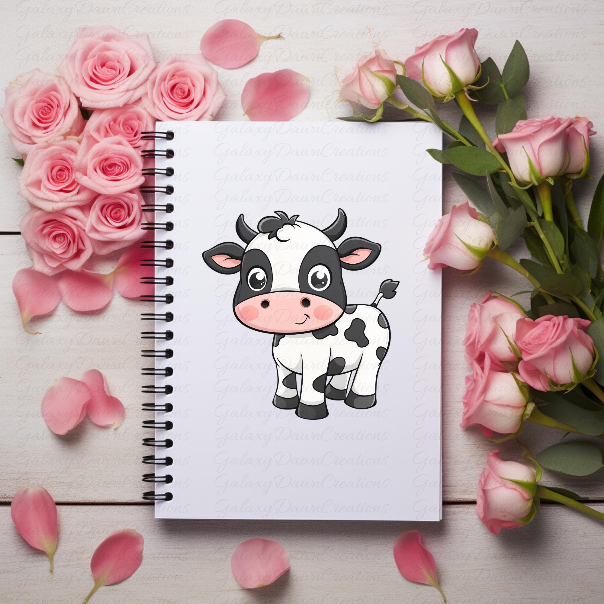 Kawaii Cow Clipart, Cute Cartoon Farm Animal PNG, Happy Smiling Baby ...