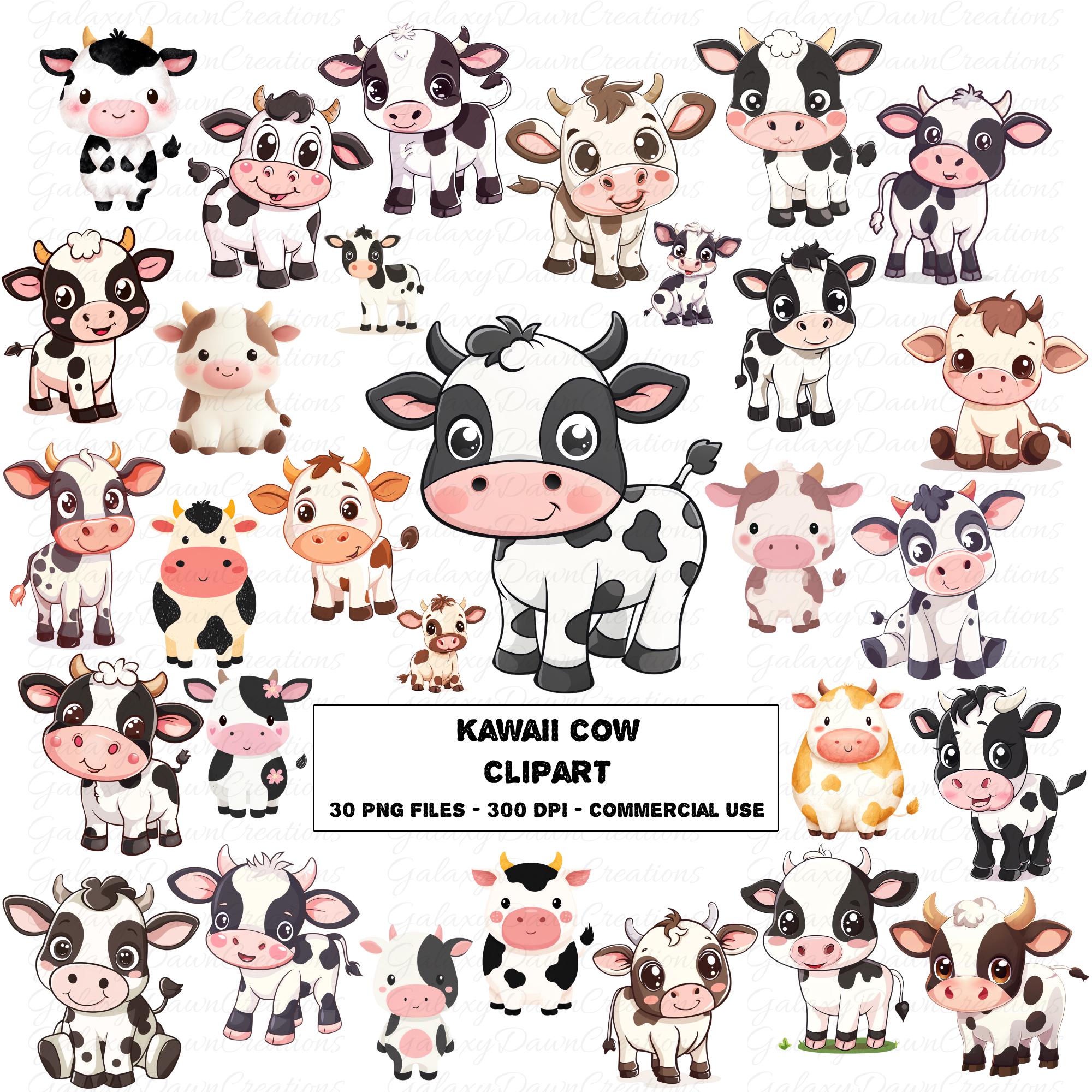 Kawaii Cow Clipart, Cute Cartoon Farm Animal PNG, Happy Smiling Baby ...