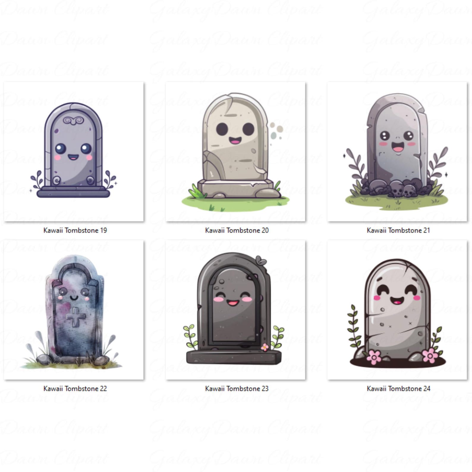 Kawaii Tombstone Clipart, Cute Cartoon Halloween Graveyard Faces PNG ...