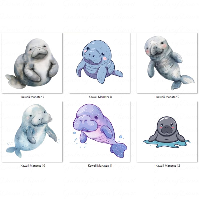 Kawaii Manatee Clipart, Cute Cartoon Deep Sea Cow PNG, Aquatic Happy ...