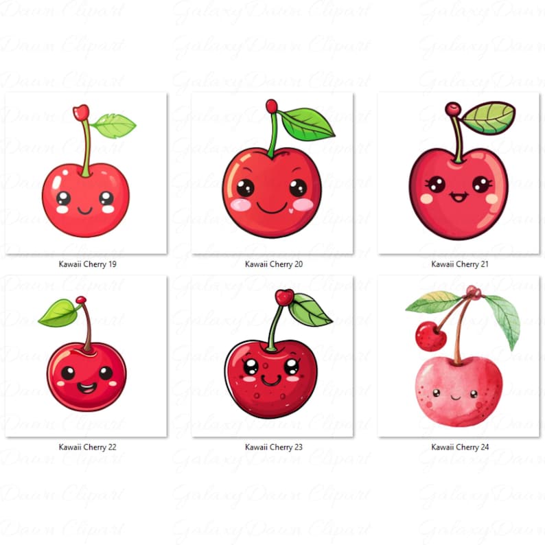 Kawaii Cherry Clipart, Cute Cartoon Fruit Face PNG, Happy Smiling Red ...