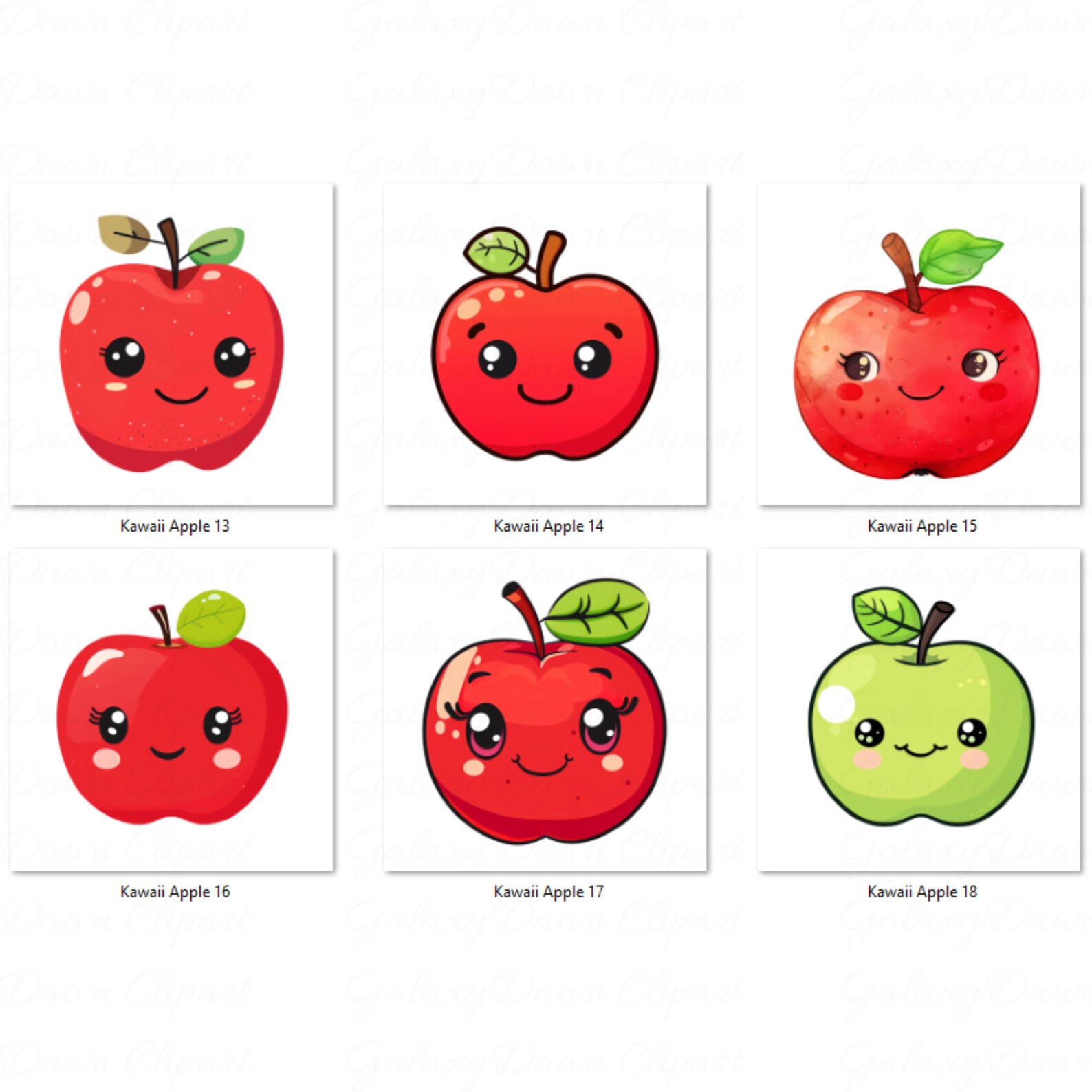 Kawaii Apple Clipart, Cute Cartoon Fruit Face PNG, Happy Fun Character ...