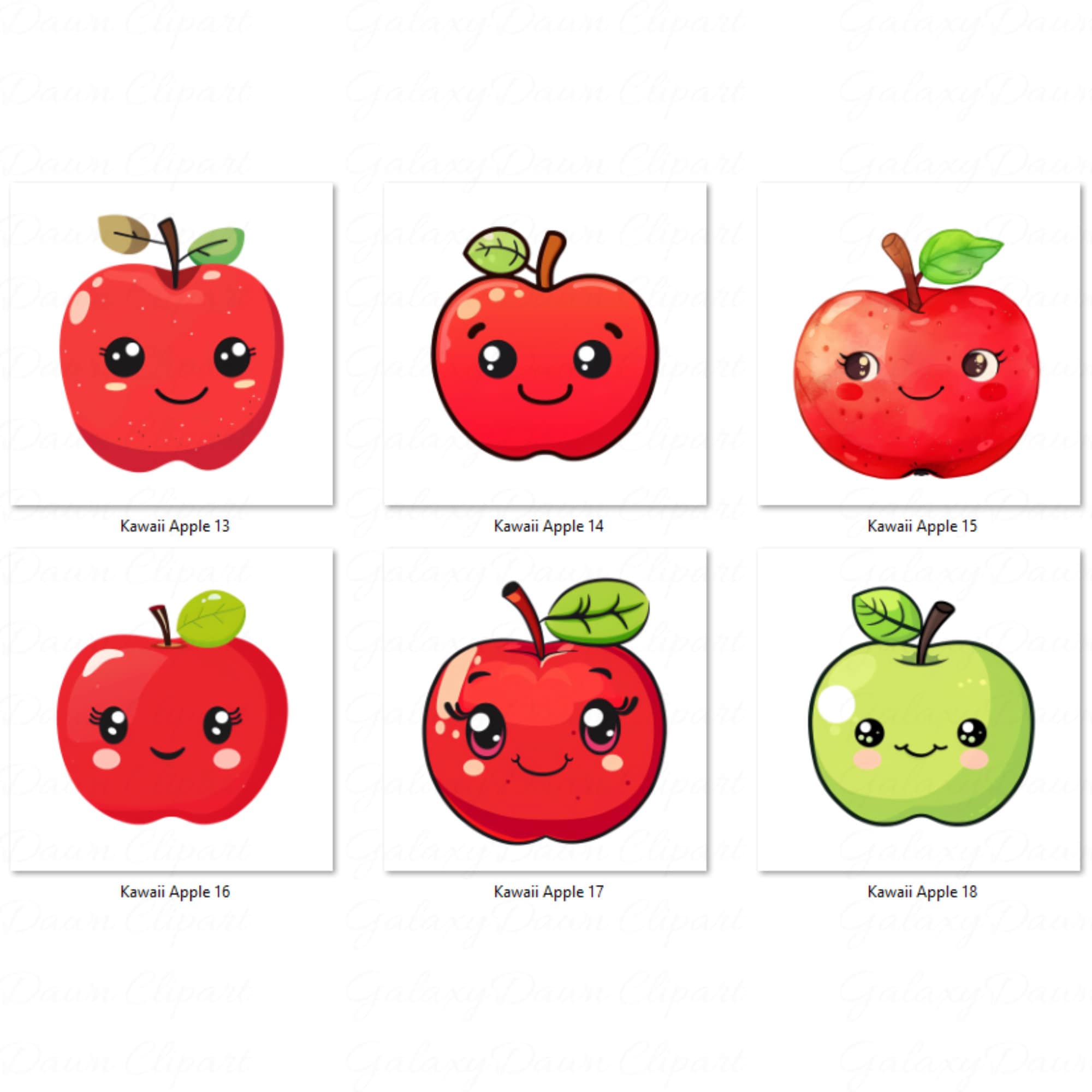 Kawaii Apple Clipart, Cute Cartoon Fruit Face PNG, Happy Fun Character ...
