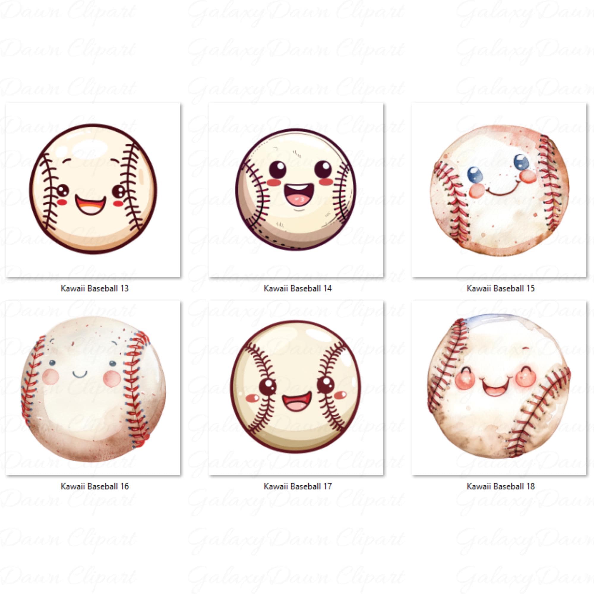 Kawaii Baseball Clipart, Cute Cartoon Base Ball PNG Bundle, Happy ...
