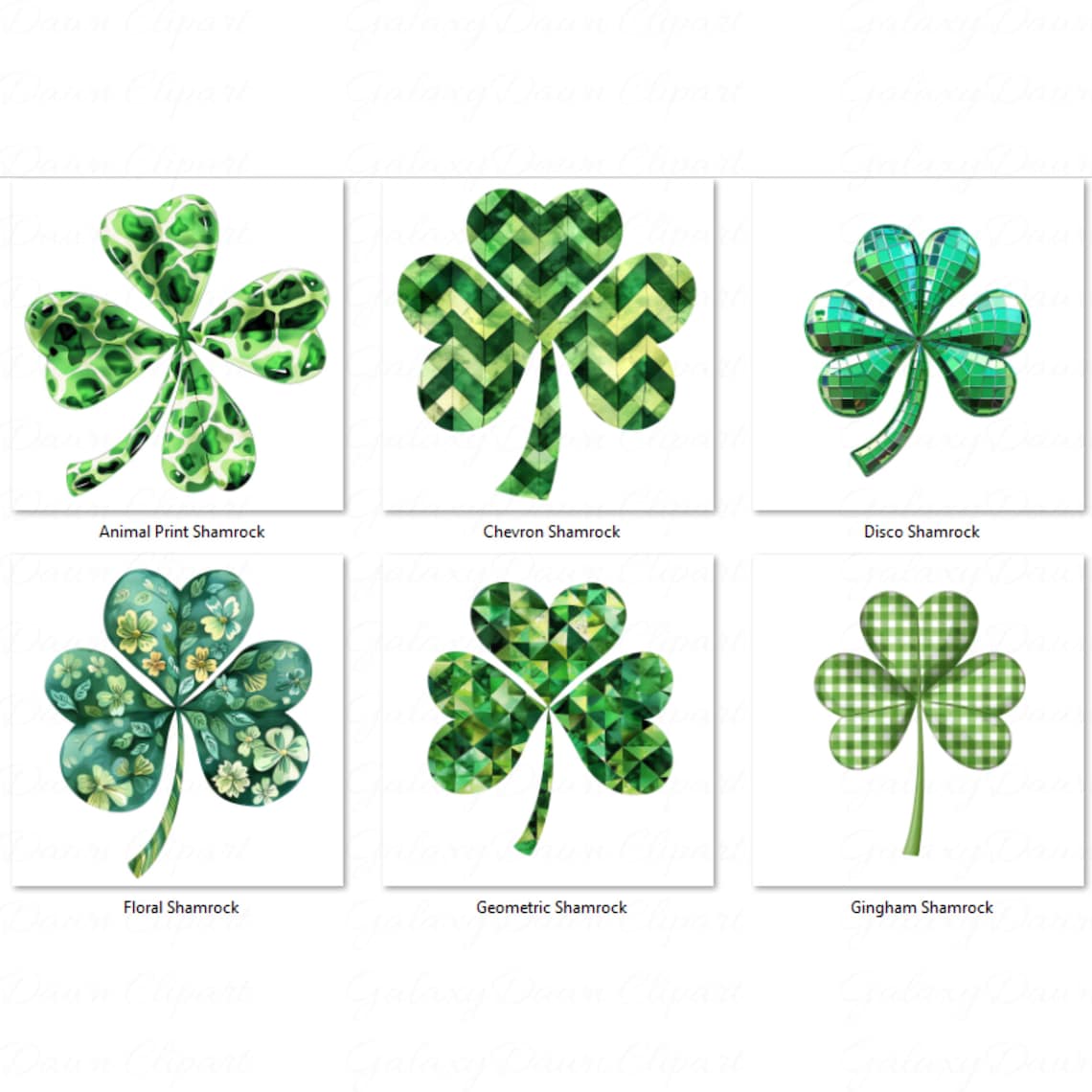 Mixed Media Shamrock Clipart, 4 Four Leaf Clover PNG, St Patricks Day ...