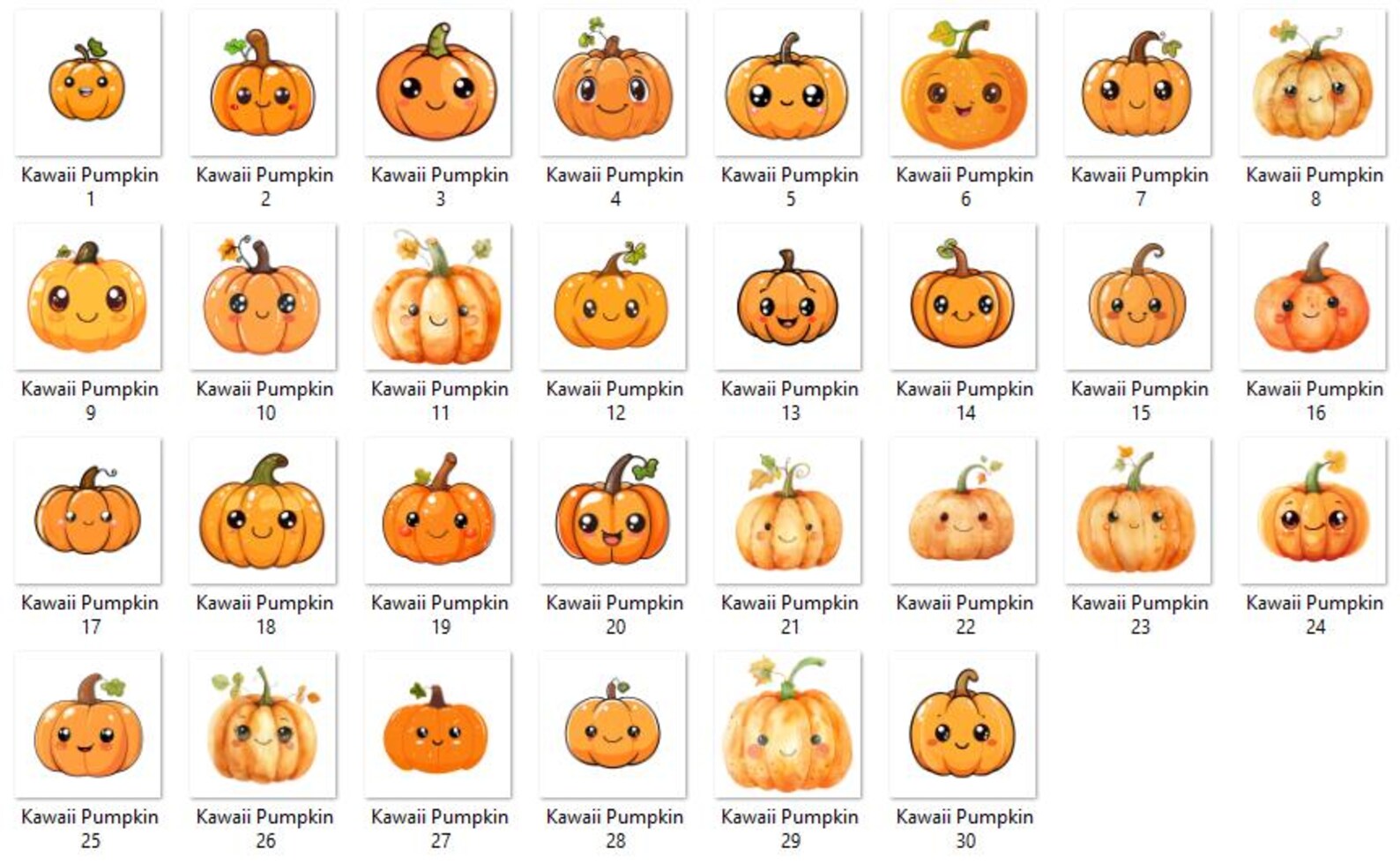 Kawaii Pumpkin Clipart, Cute Cartoon Fall Autumn PNG, Halloween ...