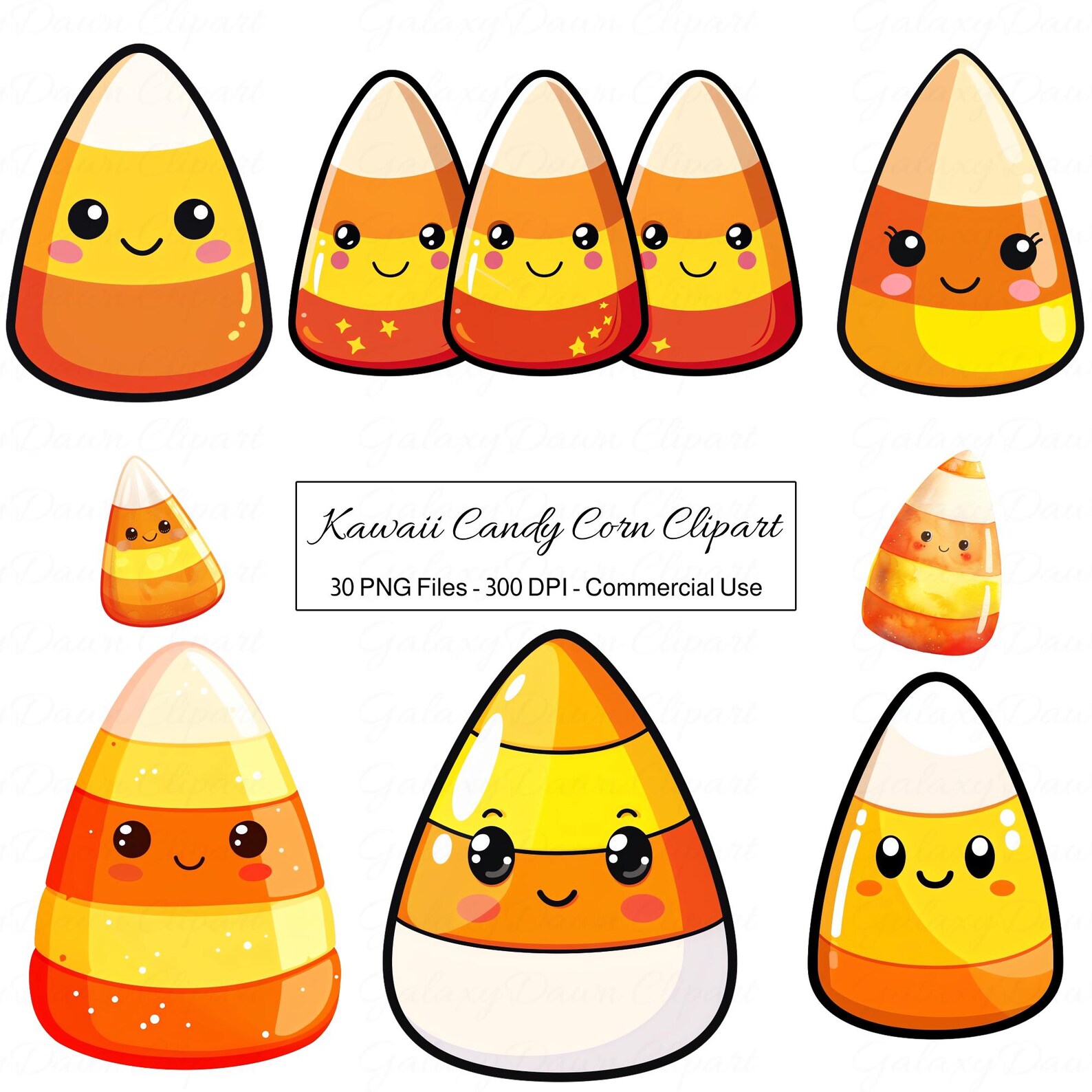 Kawaii Candy Corn Clipart, Cute Cartoon Halloween Faces PNG, Fall ...