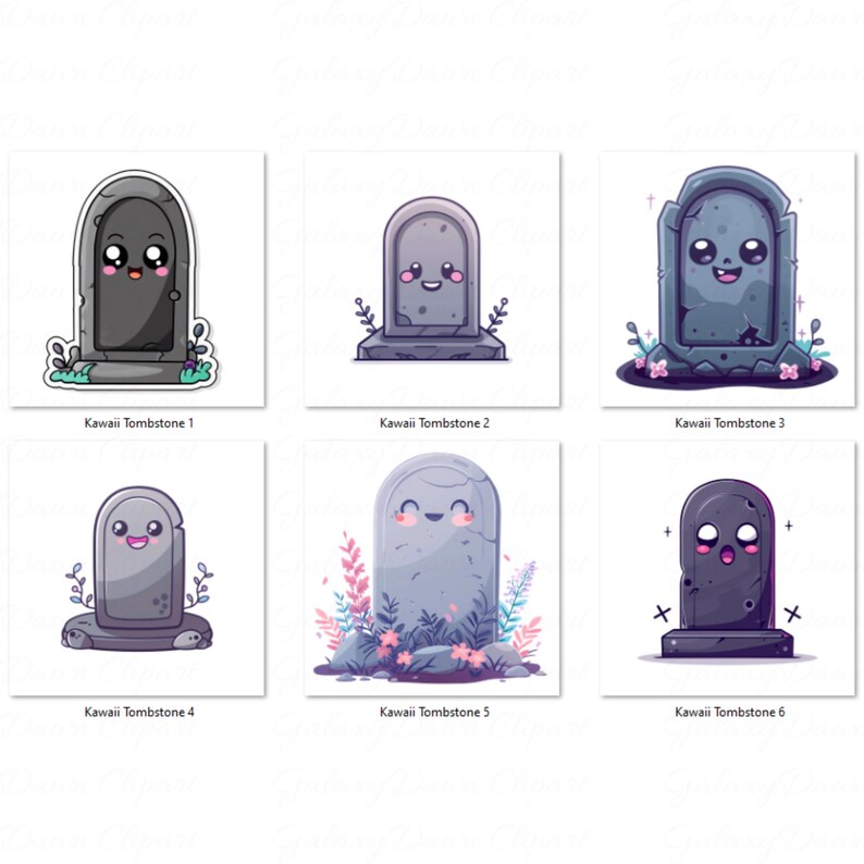 Kawaii Tombstone Clipart, Cute Cartoon Halloween Graveyard Faces PNG ...