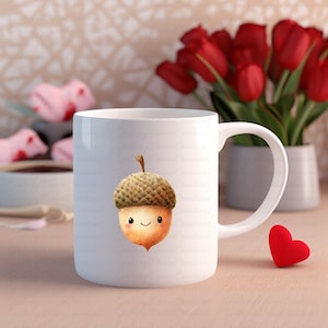 Watercolor Kawaii Acorn Clipart, Cute Cartoon Nut Face PNG, Happy ...
