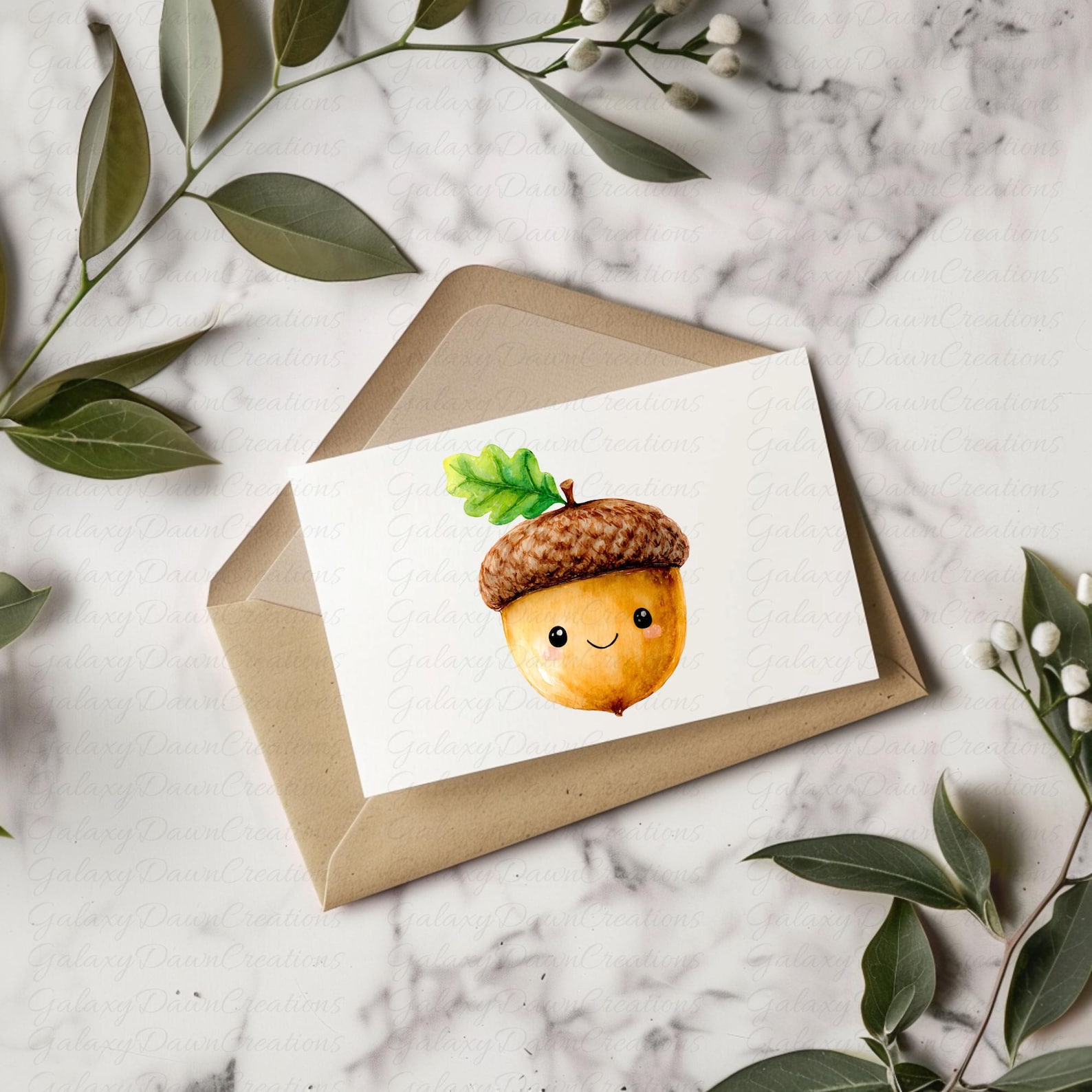 Watercolor Kawaii Acorn Clipart, Cute Cartoon Nut Face PNG, Happy ...