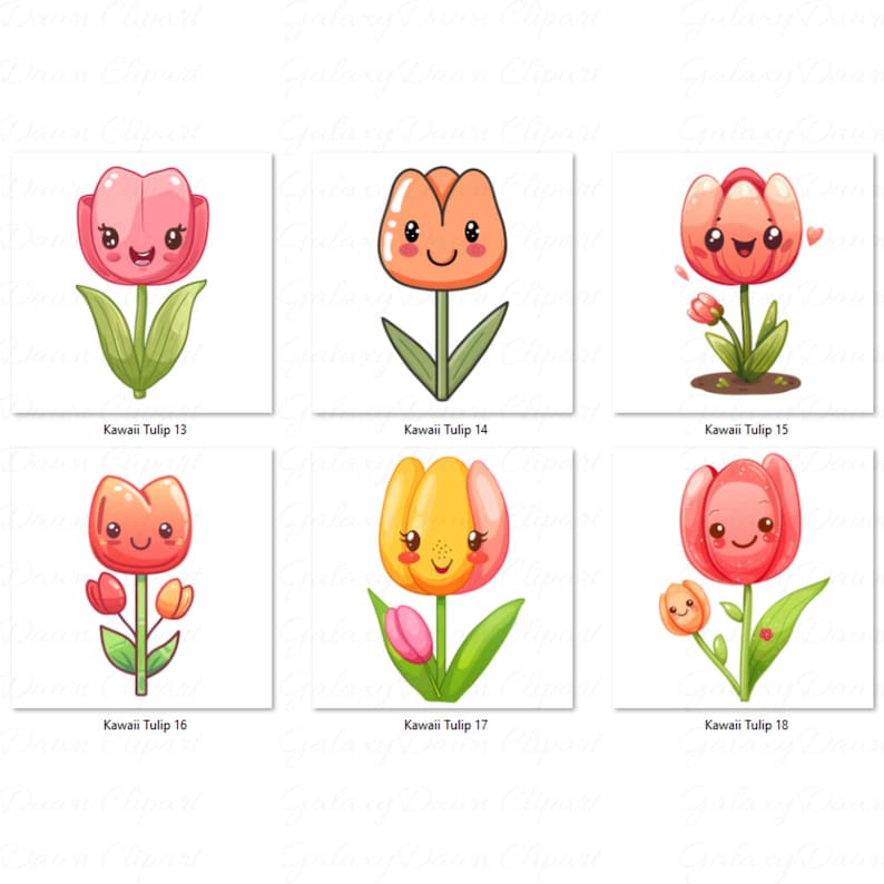 Kawaii Tulip Clipart, Cute Cartoon Flower PNG, Happy Smiling Floral ...