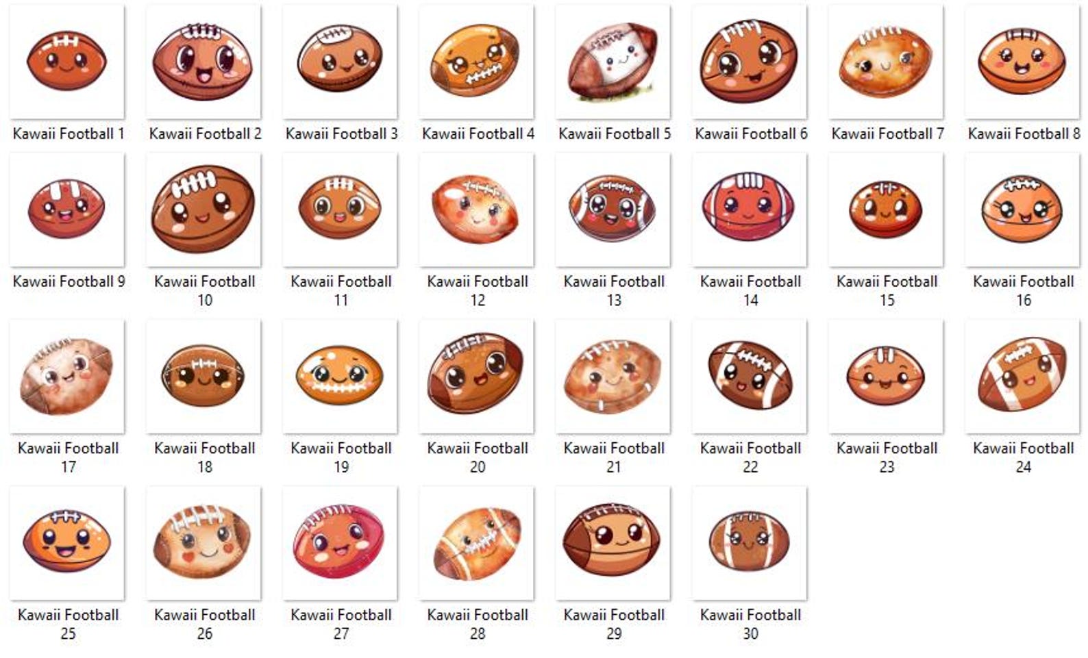 Kawaii Football Clipart, Cute Cartoon American Sports Ball PNG, Happy ...