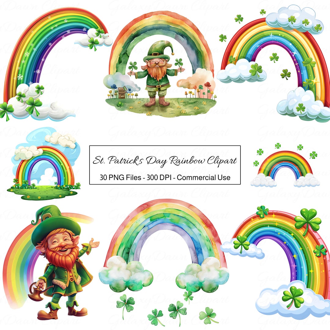 St Patricks Day Rainbow Clipart, Leprechaun PNG, Shamrock Clip Art, 4 ...