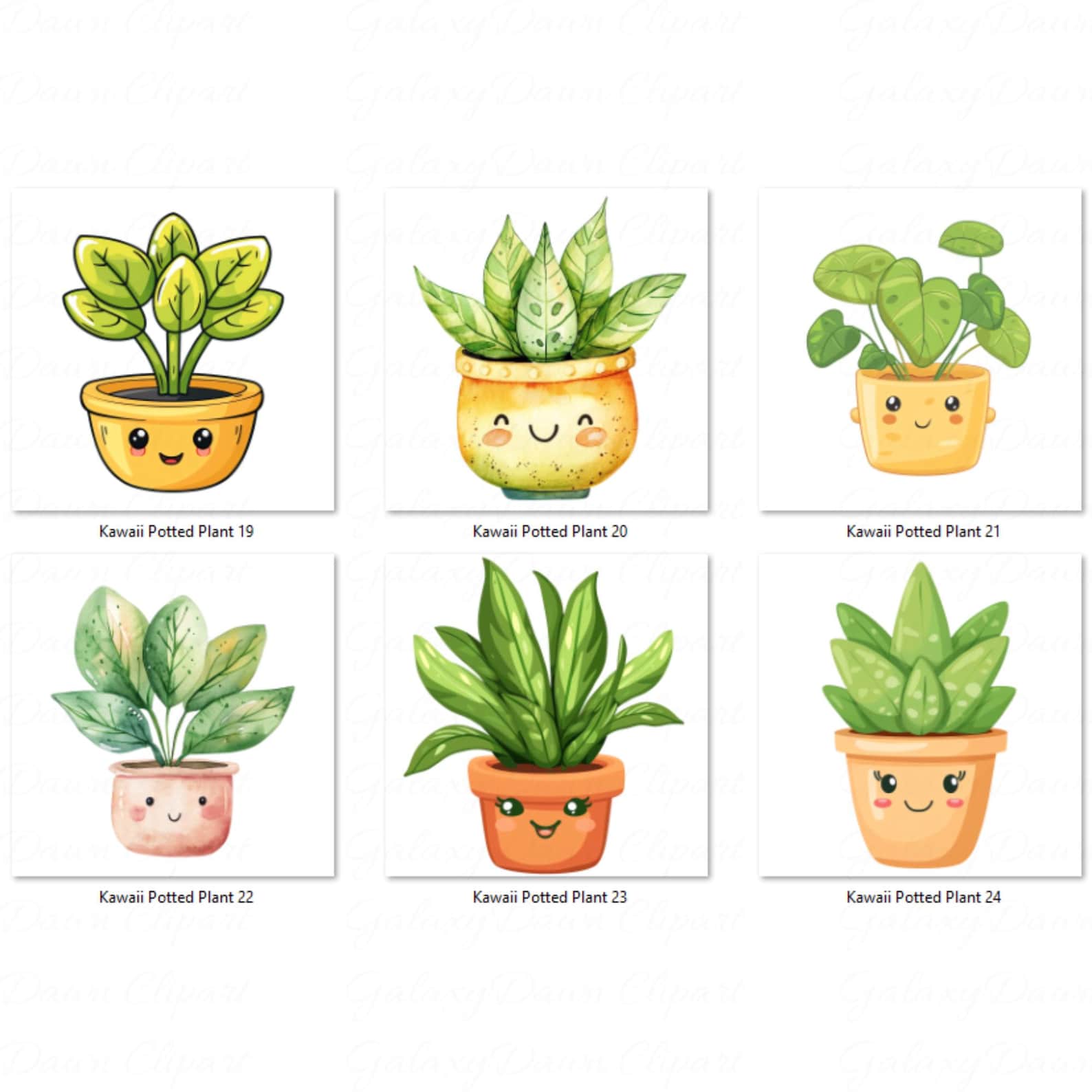 Kawaii Potted Plant Clipart, Happy Smiling Cute Cartoon House Plants ...