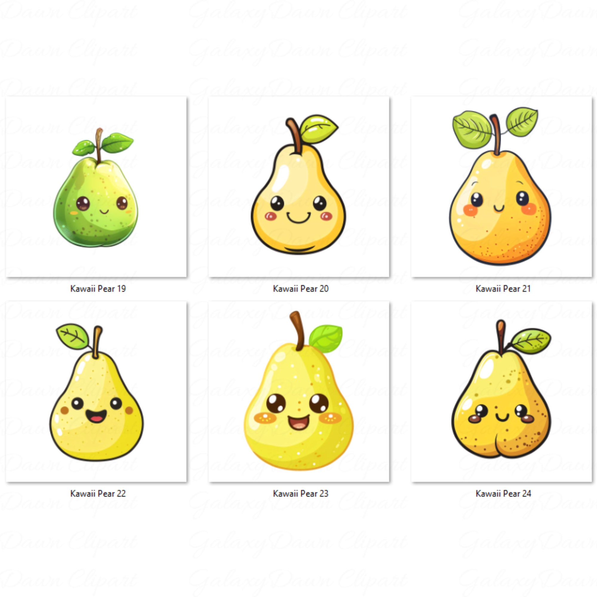 Kawaii Pear Clipart, Cute Cartoon Fruit PNG, Food With Faces Clip Art ...