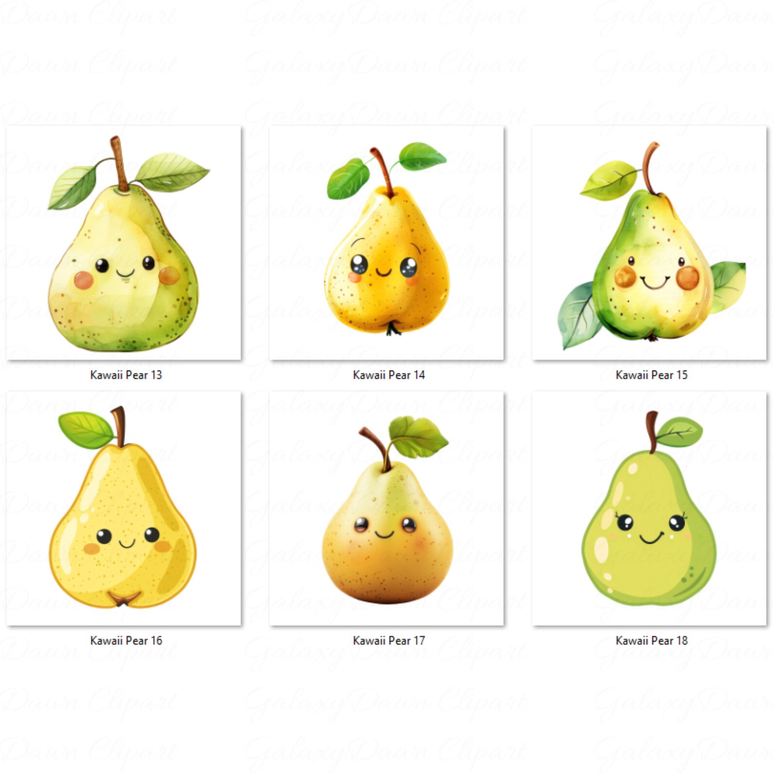 Kawaii Pear Clipart, Cute Cartoon Fruit PNG, Food With Faces Clip Art ...