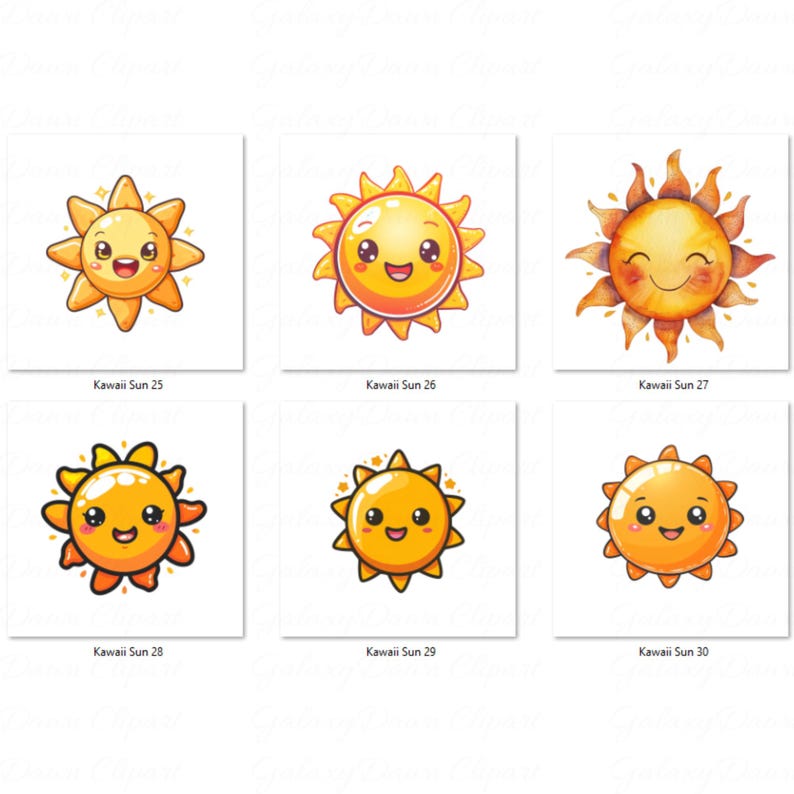 Kawaii Sun Clipart, Cute Cartoon Sunshine Rays PNG, Yellow Orange ...