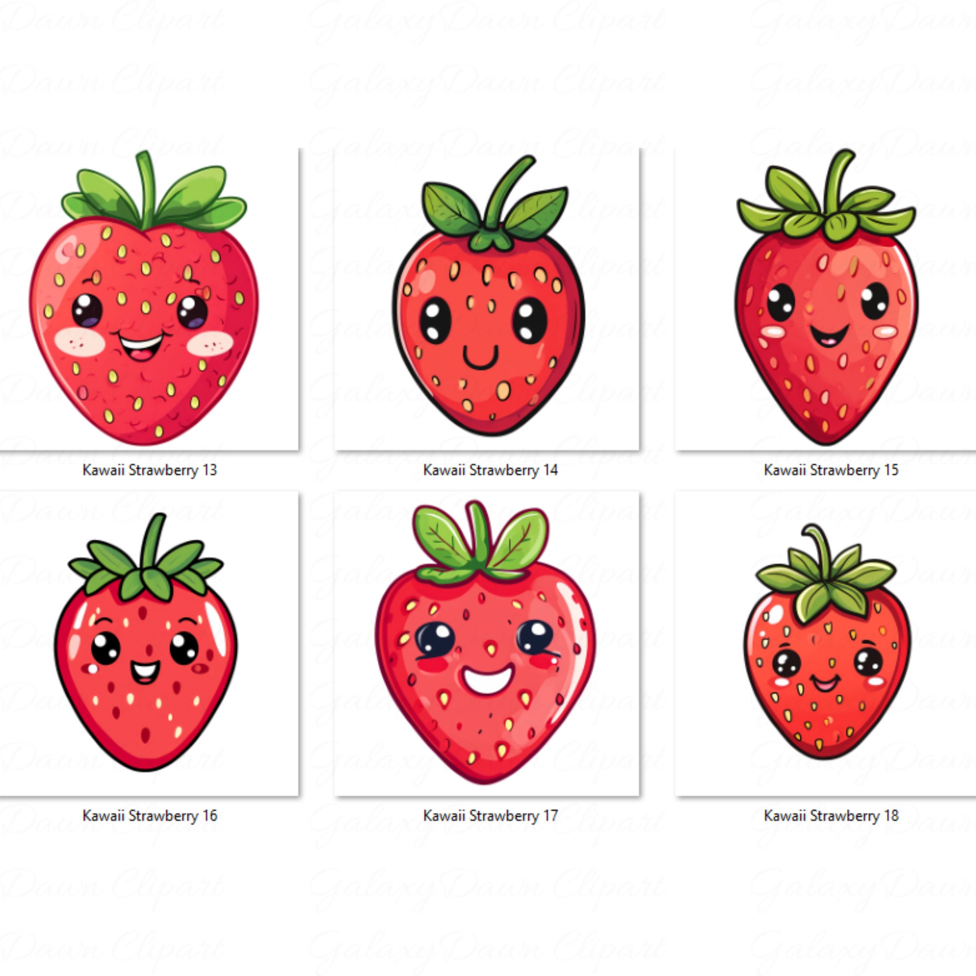 Cute Kawaii Strawberry Clipart, Kawaii Clipart, Strawberry Clipart ...