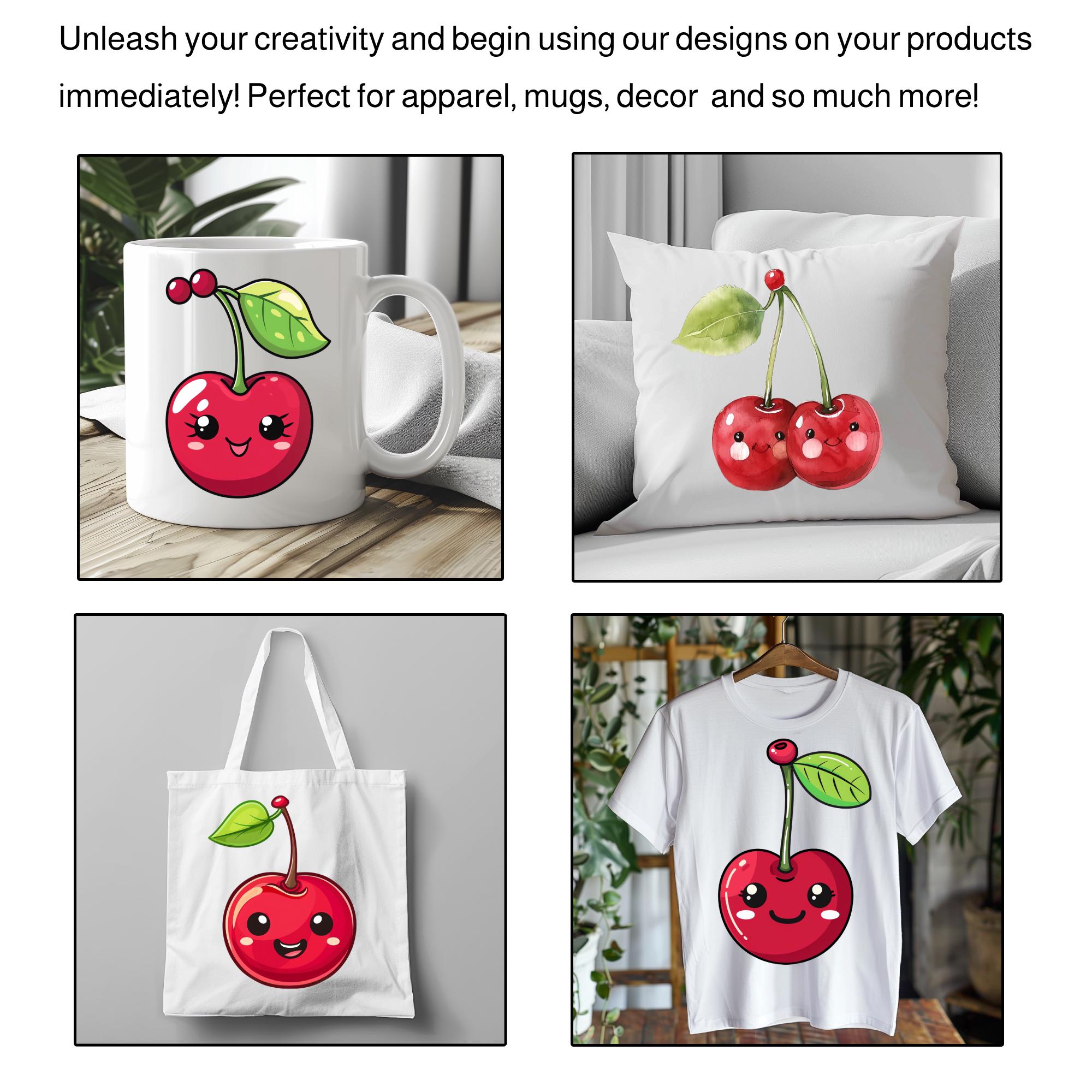 Kawaii Cherry Clipart, Cute Cartoon Fruit Face PNG, Happy Smiling Red ...