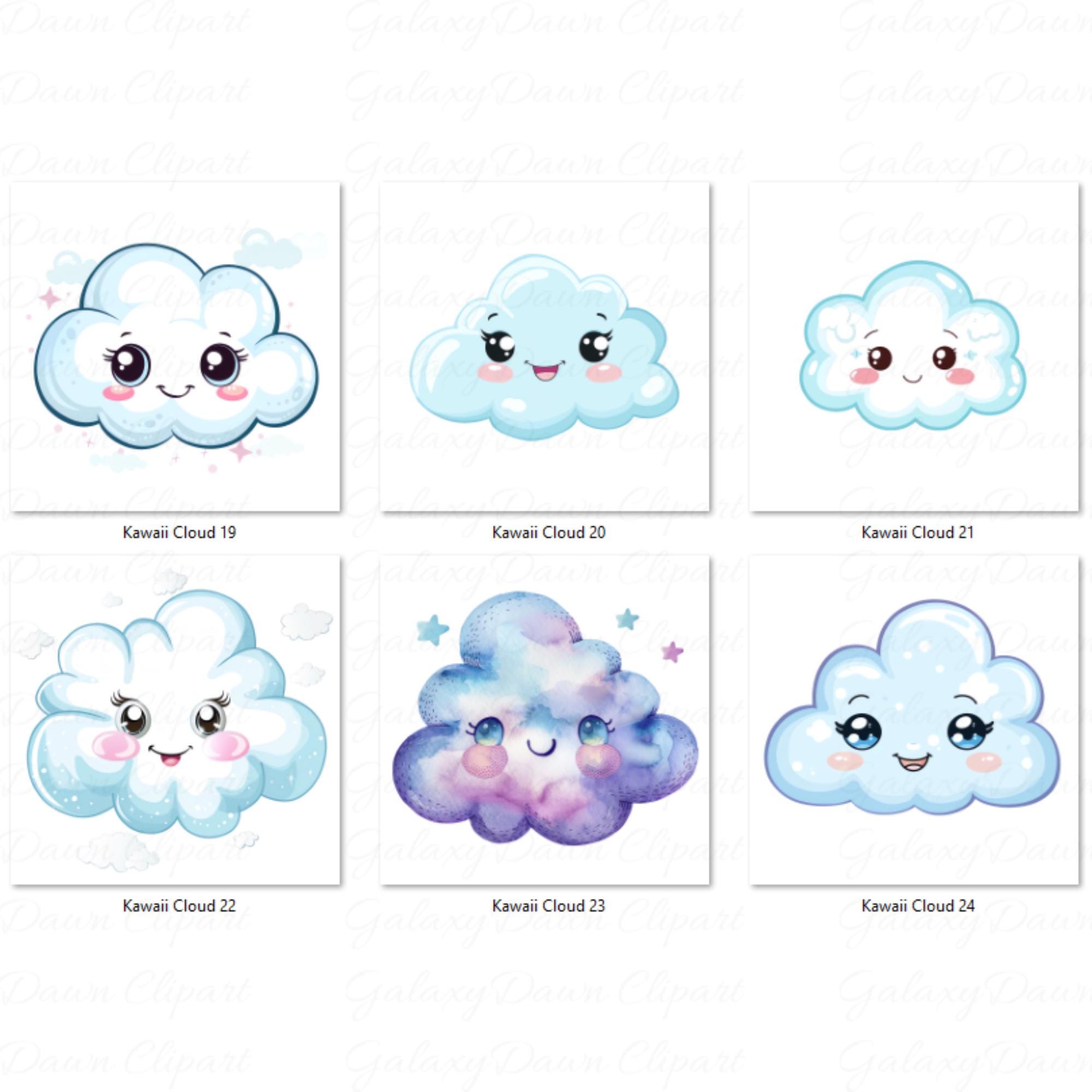 Kawaii Cloud Clipart, Cute Cartoon Weather PNG, Happy Smiling Celestial ...
