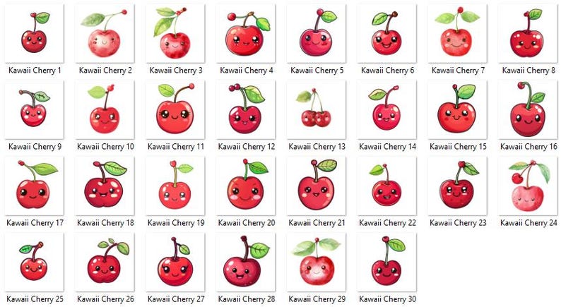 Kawaii Cherry Clipart, Cute Cartoon Fruit Face PNG, Happy Smiling Red ...