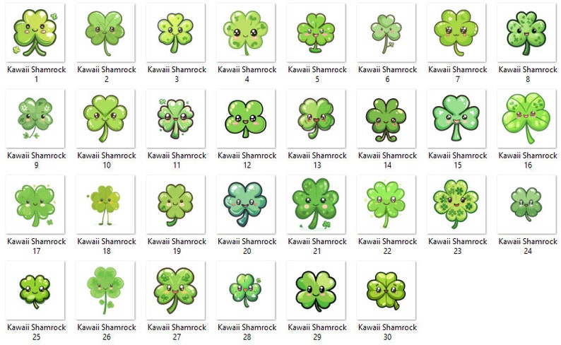 Kawaii Shamrock Clipart, Clover PNG, 4 Four Leaf Clover Clip Art, St ...