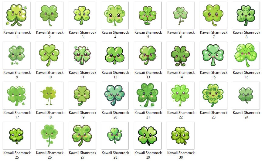 Kawaii Shamrock Clipart, Clover PNG, 4 Four Leaf Clover Clip Art, St ...