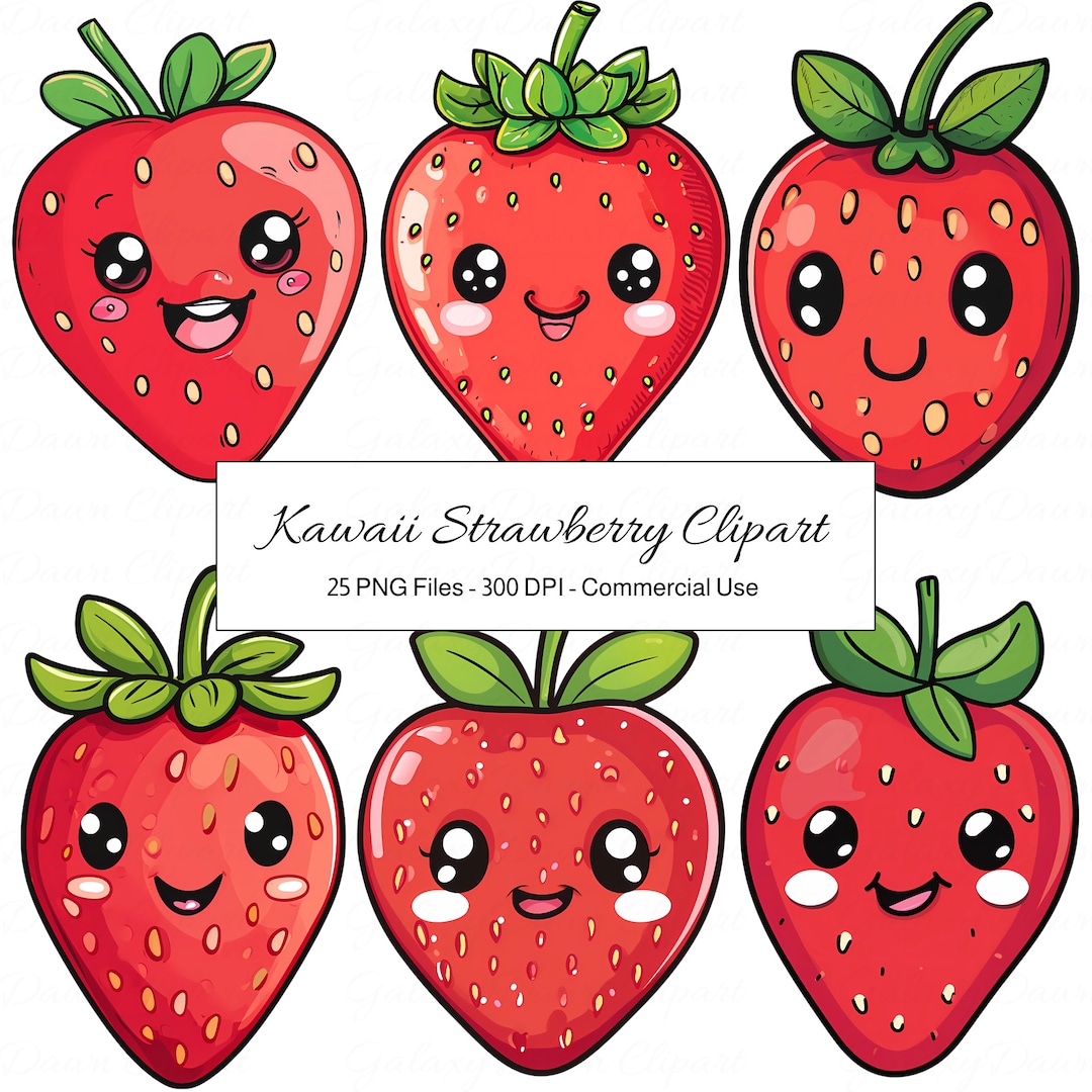 Cute Kawaii Strawberry Clipart, Kawaii Clipart, Strawberry Clipart ...