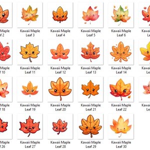 Kawaii Maple Leaf Clipart, Cute Cartoon Happy Smiling Fall Autumn Faces ...