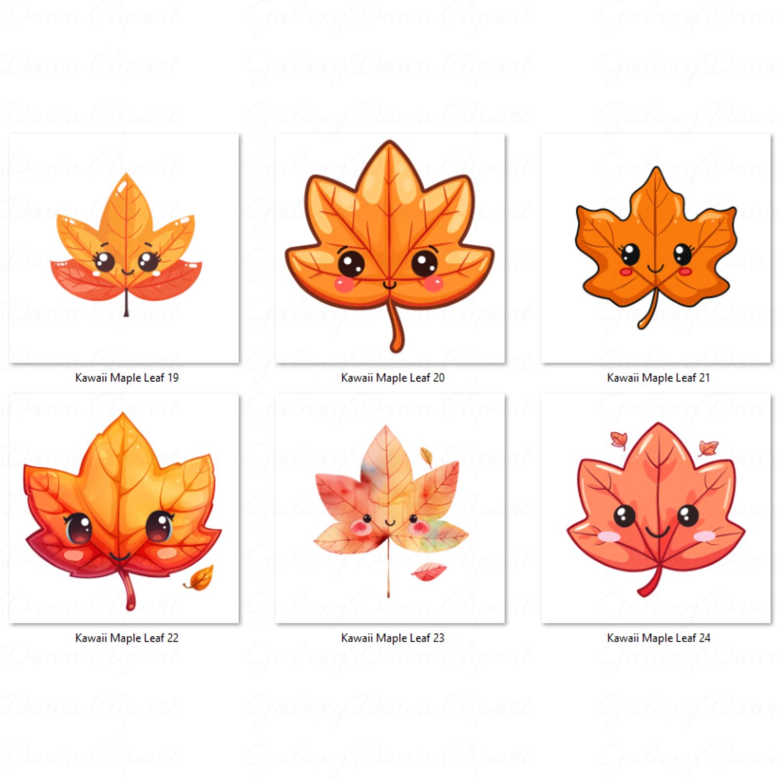 Kawaii Maple Leaf Clipart, Cute Cartoon Happy Smiling Fall Autumn Faces ...