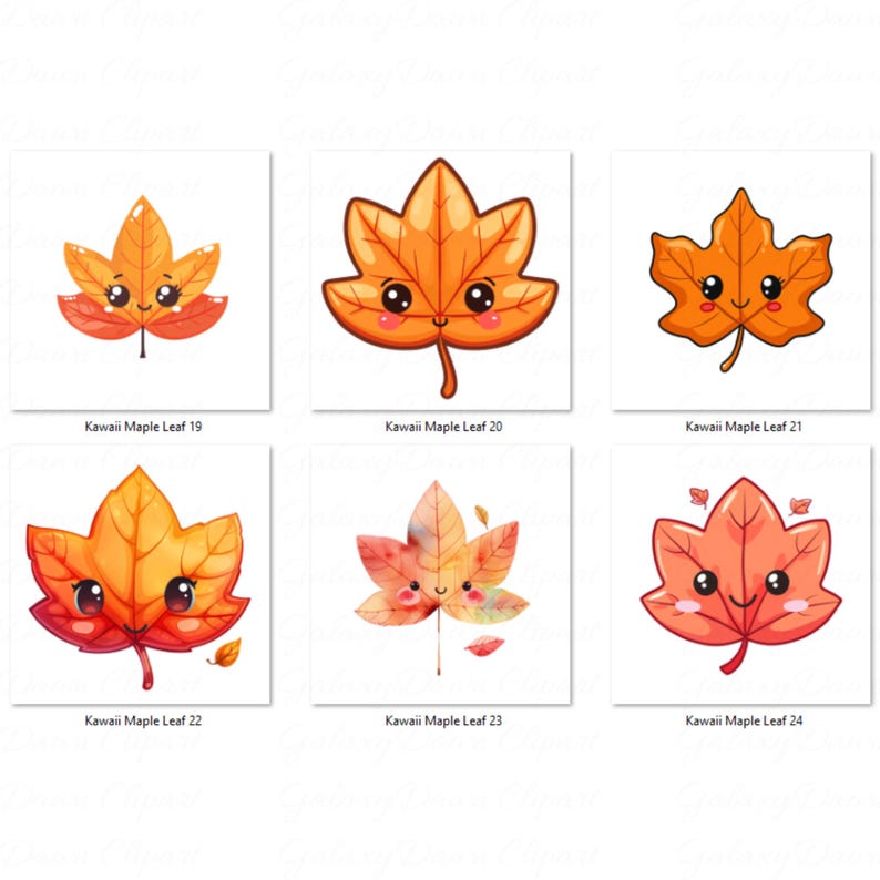 Kawaii Maple Leaf Clipart, Cute Cartoon Happy Smiling Fall Autumn Faces ...