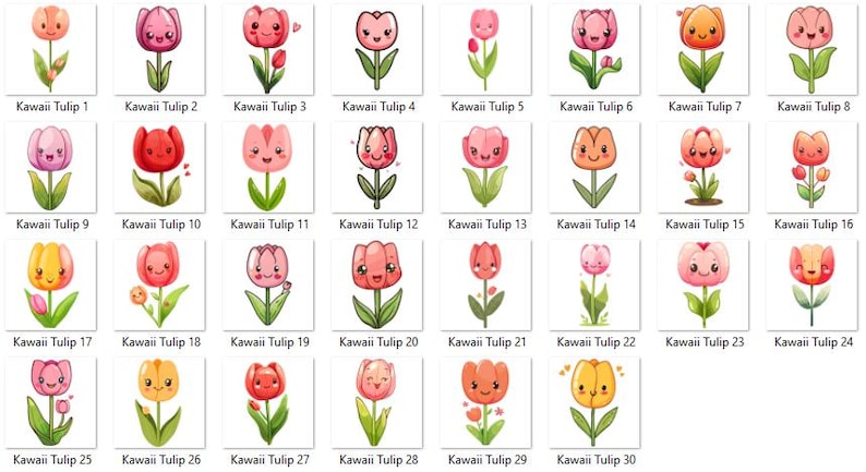 Kawaii Tulip Clipart, Cute Cartoon Flower PNG, Happy Smiling Floral ...