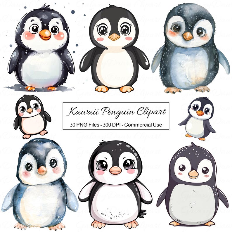 Kawaii Penguin Clipart, Cute Cartoon Animal PNG, Happy Smiling Winter ...