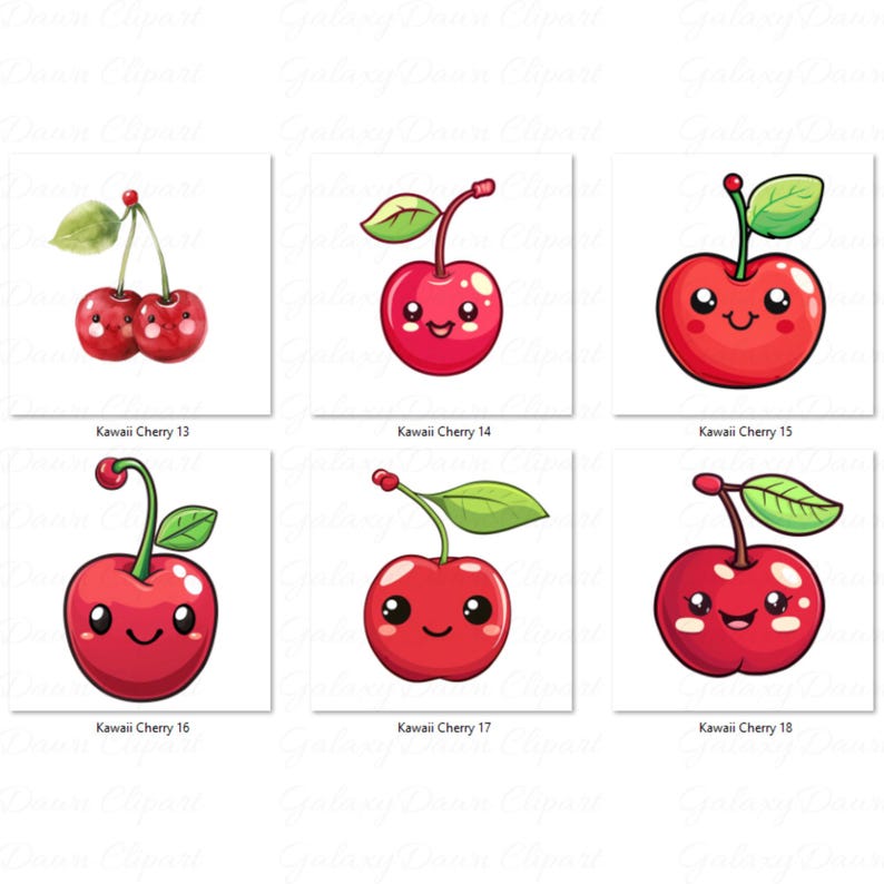 Kawaii Cherry Clipart, Cute Cartoon Fruit Face PNG, Happy Smiling Red ...